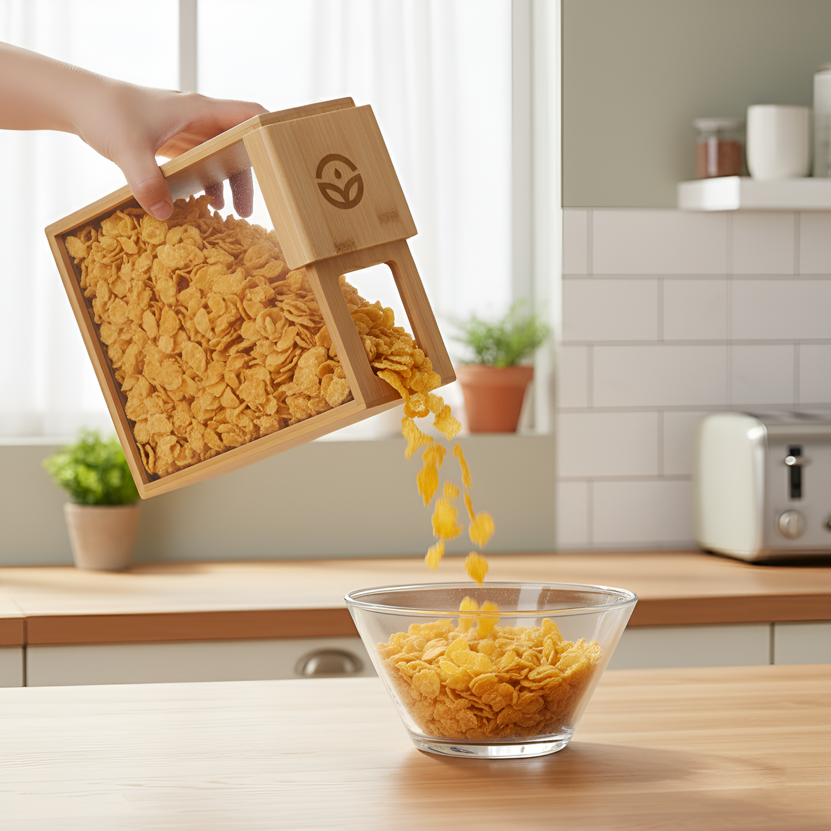 Glass & Bamboo Sliding-Lid Food Dispenser – Eco Kitchen Storage Jar ...