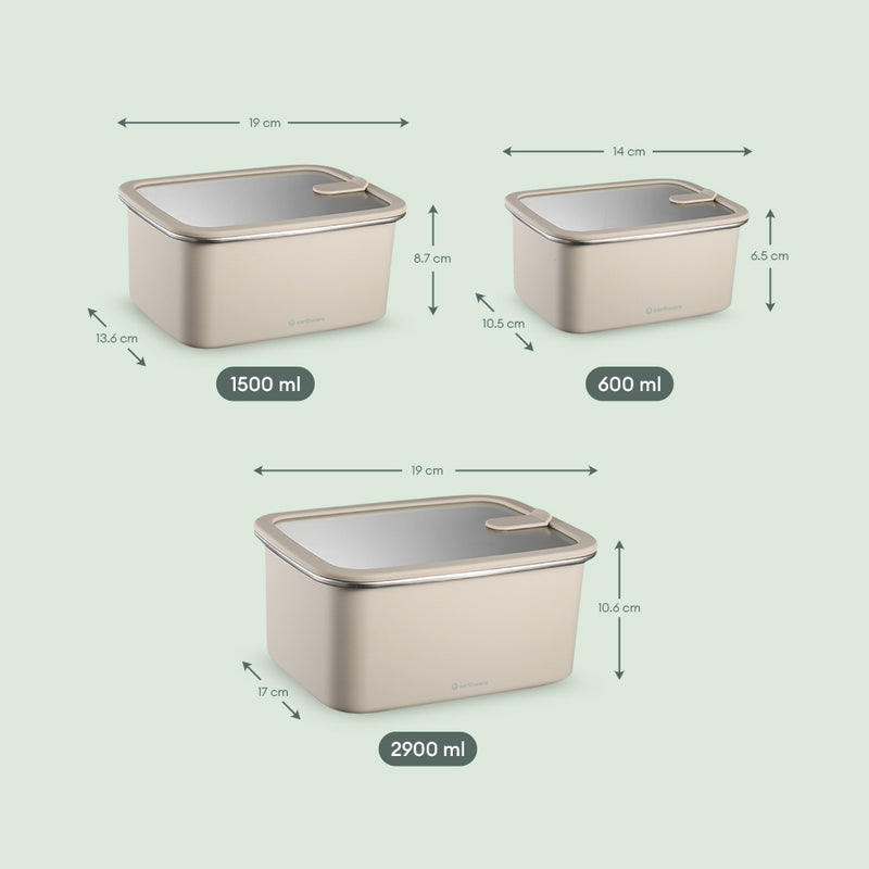Stainless Steel Food Storage Containers – 3-Pack Rectangular, Airtight ...