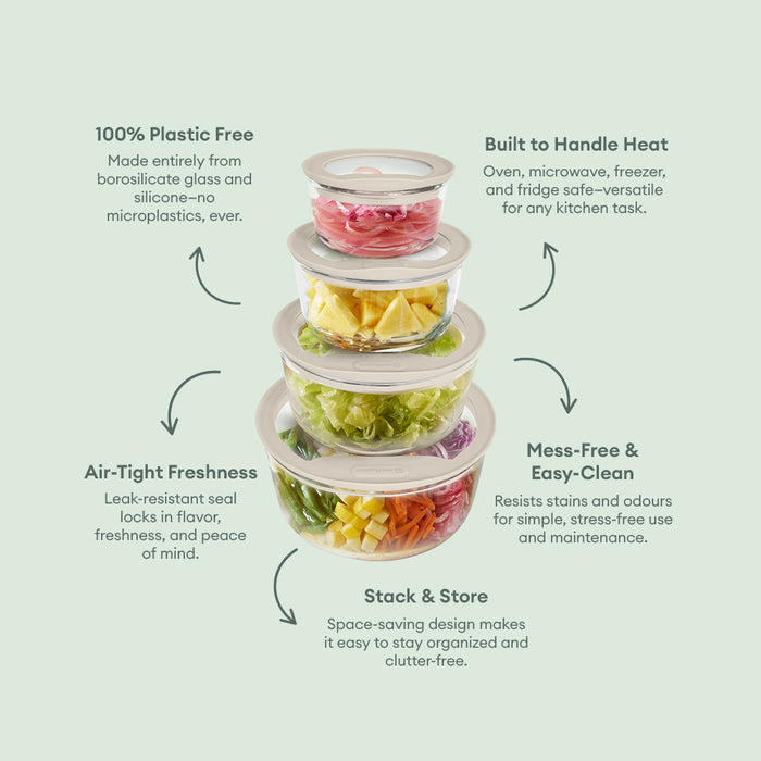 Glass Food Circle Storage Containers – 4 Pack Airtight, Plastic-Free ...