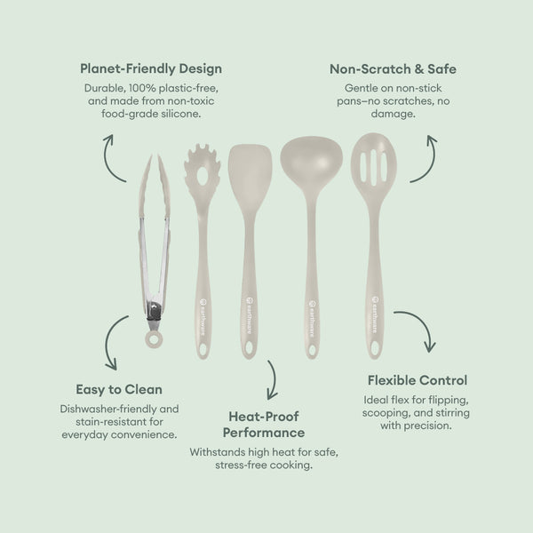 No-Tox Silicone Cooking Utensils Set – Heat-Proof, Non-Stick & Plastic ...